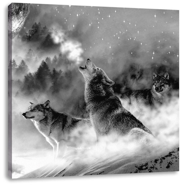 Alpen Home Wolves In The Desert Howling Full Moon At - Wrapped Canvas Print | Wayfair.co.uk